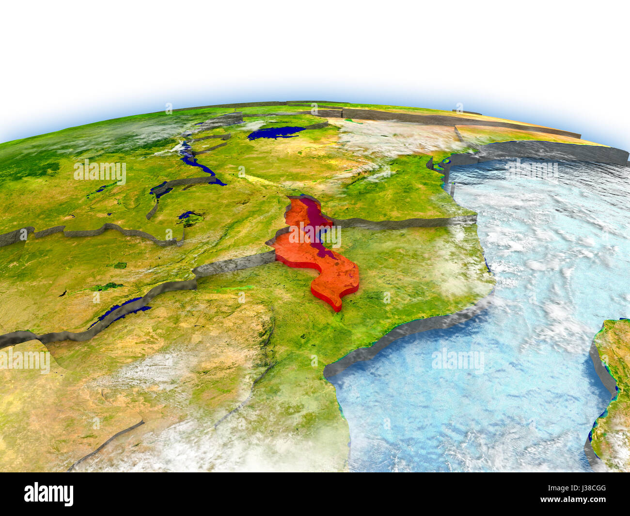 Country of Malawi on model of Earth. 3D illustration. Elements of this ...