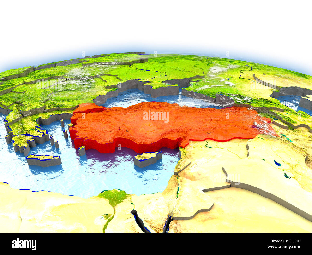 Country of Turkey on model of Earth. 3D illustration. Elements of this ...
