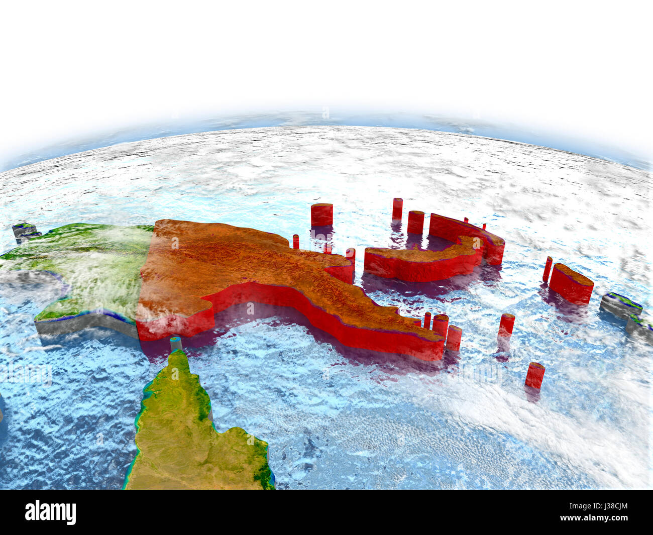 Country of Papua New Guinea on model of Earth. 3D illustration ...