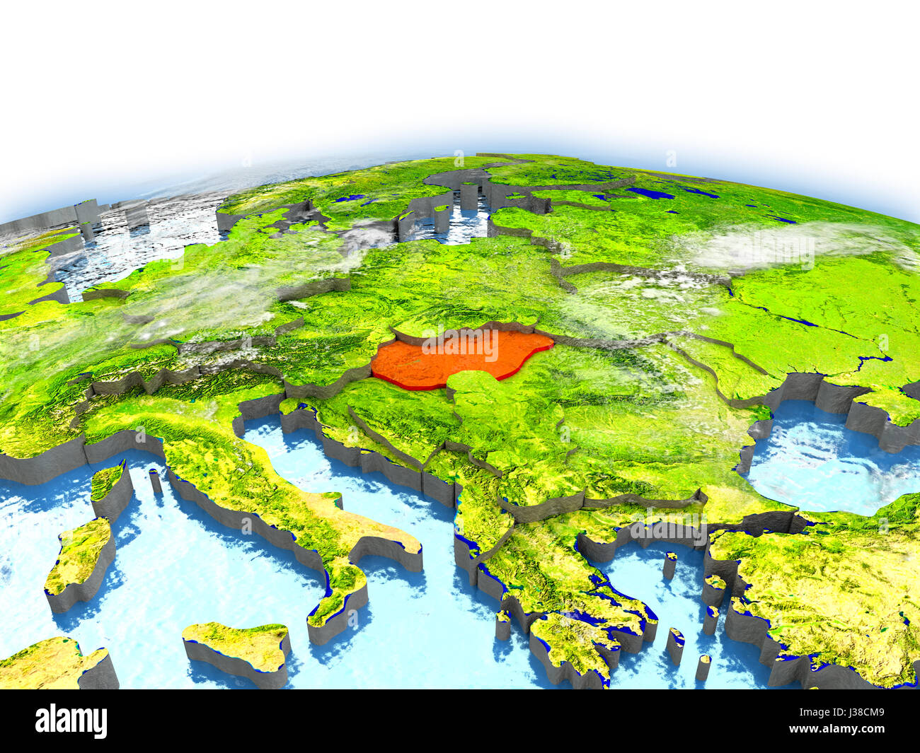 Country of Hungary on model of Earth. 3D illustration. Elements of this ...