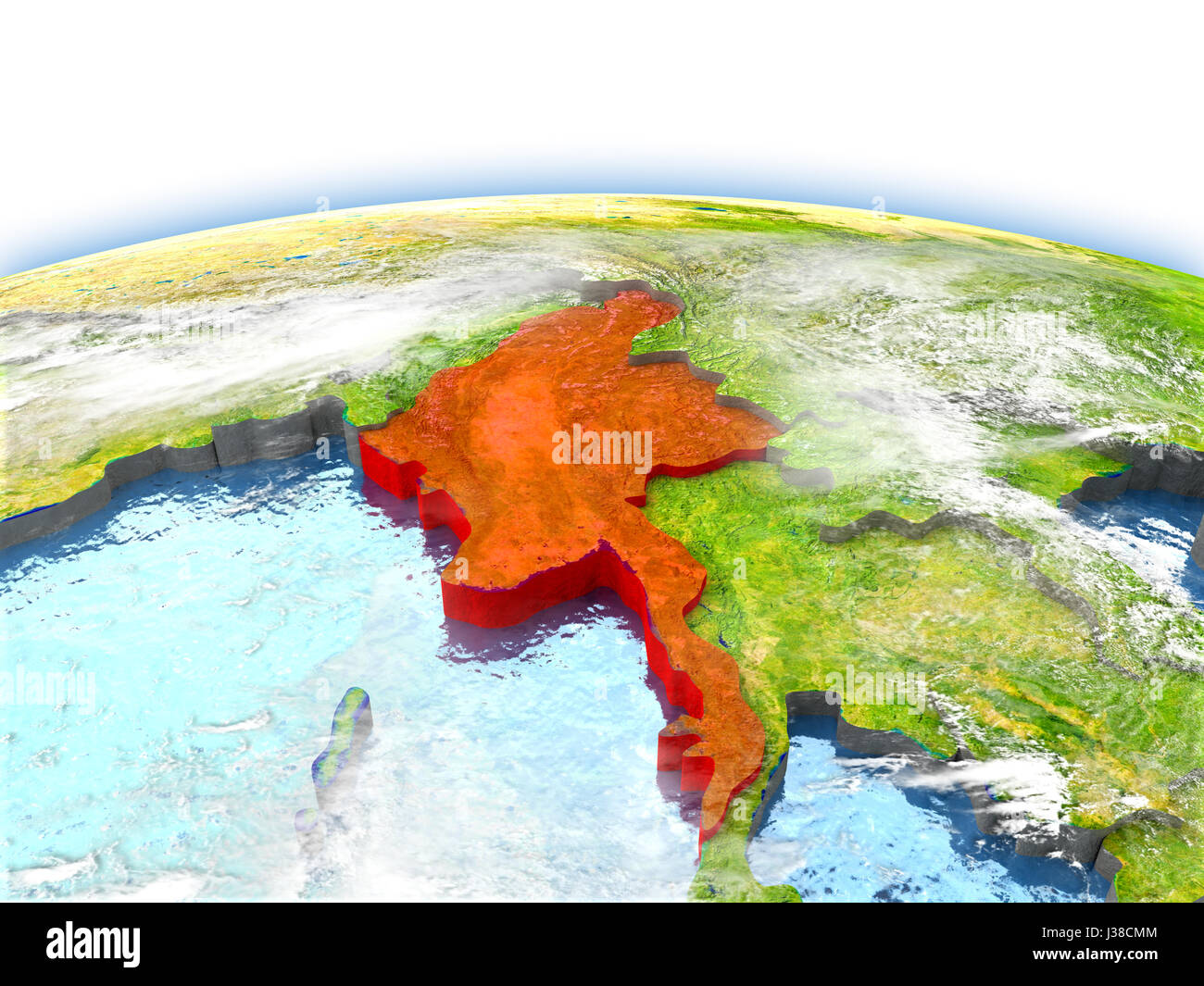 Country of Myanmar on model of Earth. 3D illustration. Elements of this ...