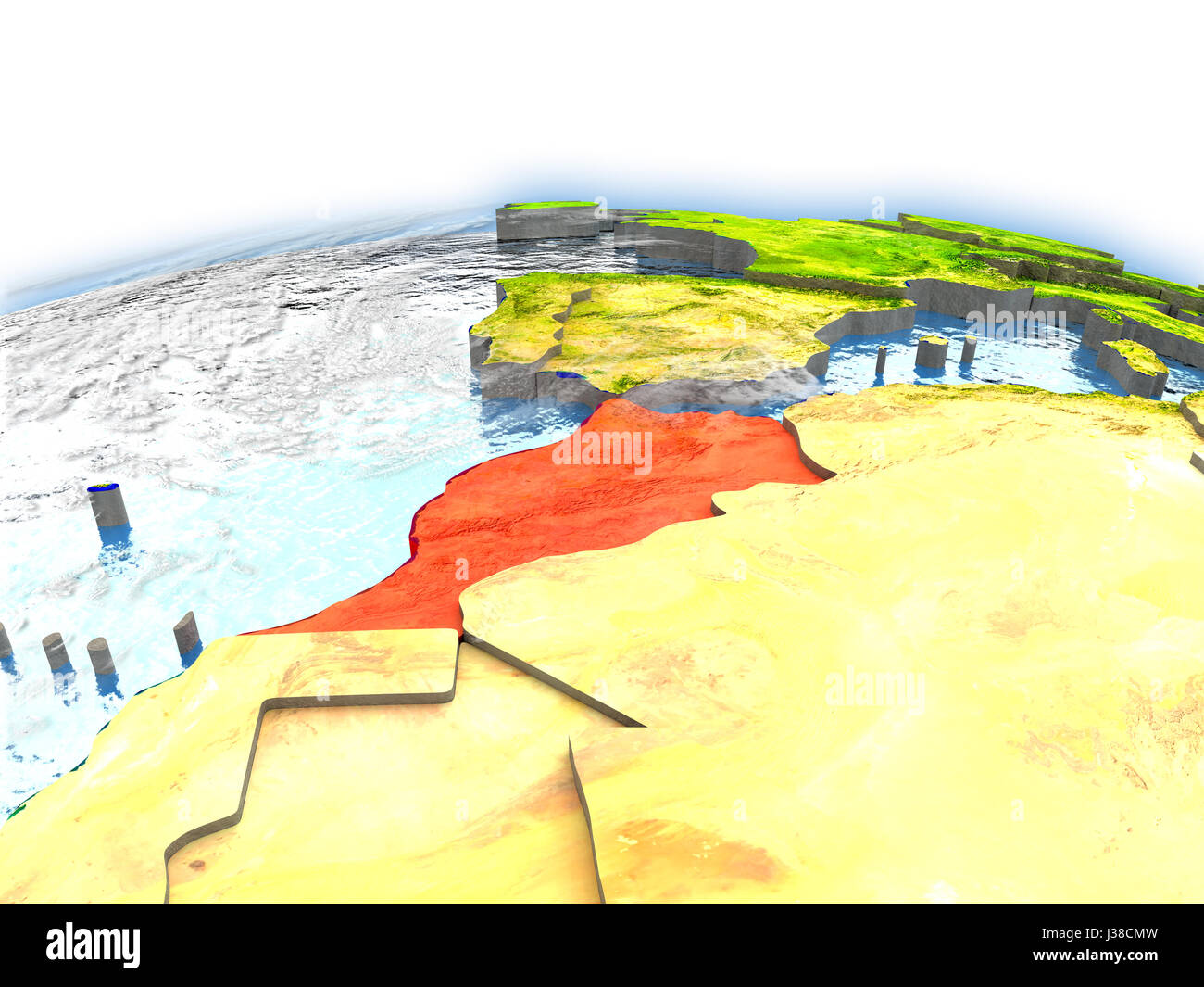 Country of Morocco on model of Earth. 3D illustration. Elements of this ...