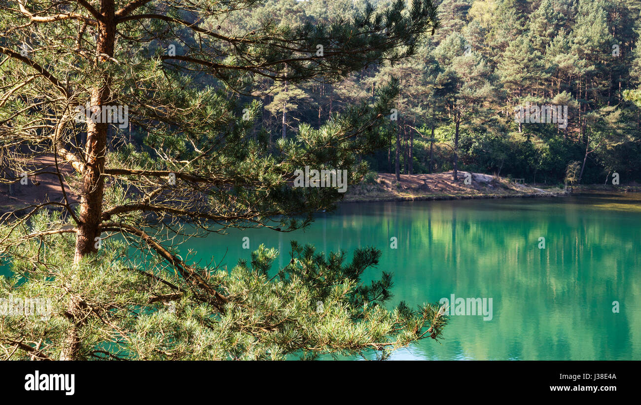 Beautiful landscape image of old clay pit quarry lake with unusual ...