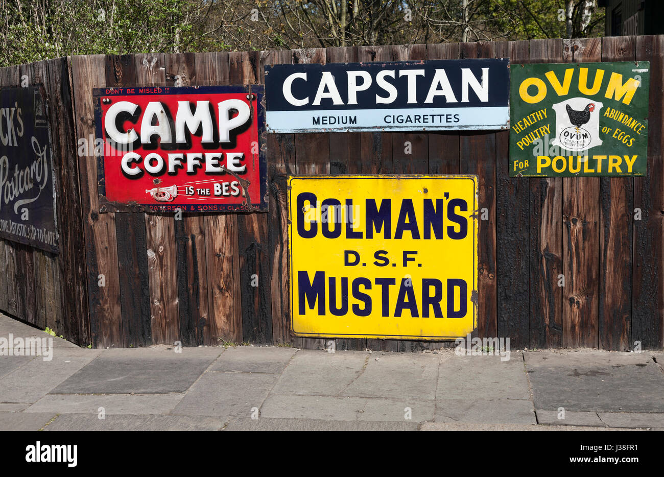 Old signs on a fence at Beamish Museum,Co.Durham,England,UK Stock Photo ...