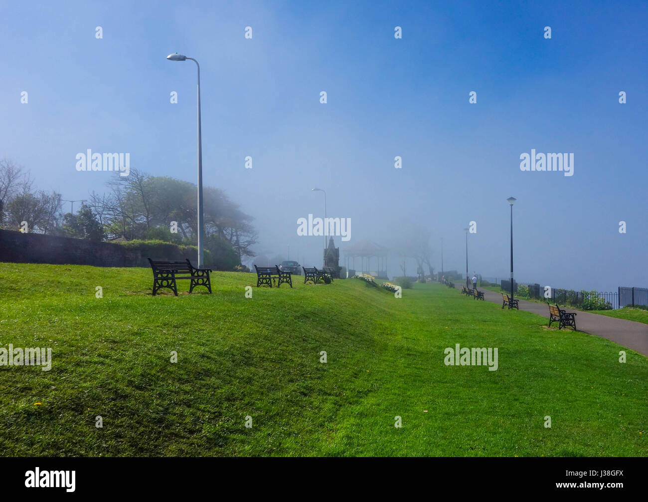 Bandstand just visable through the mist blowing off Clevedon Bay ...
