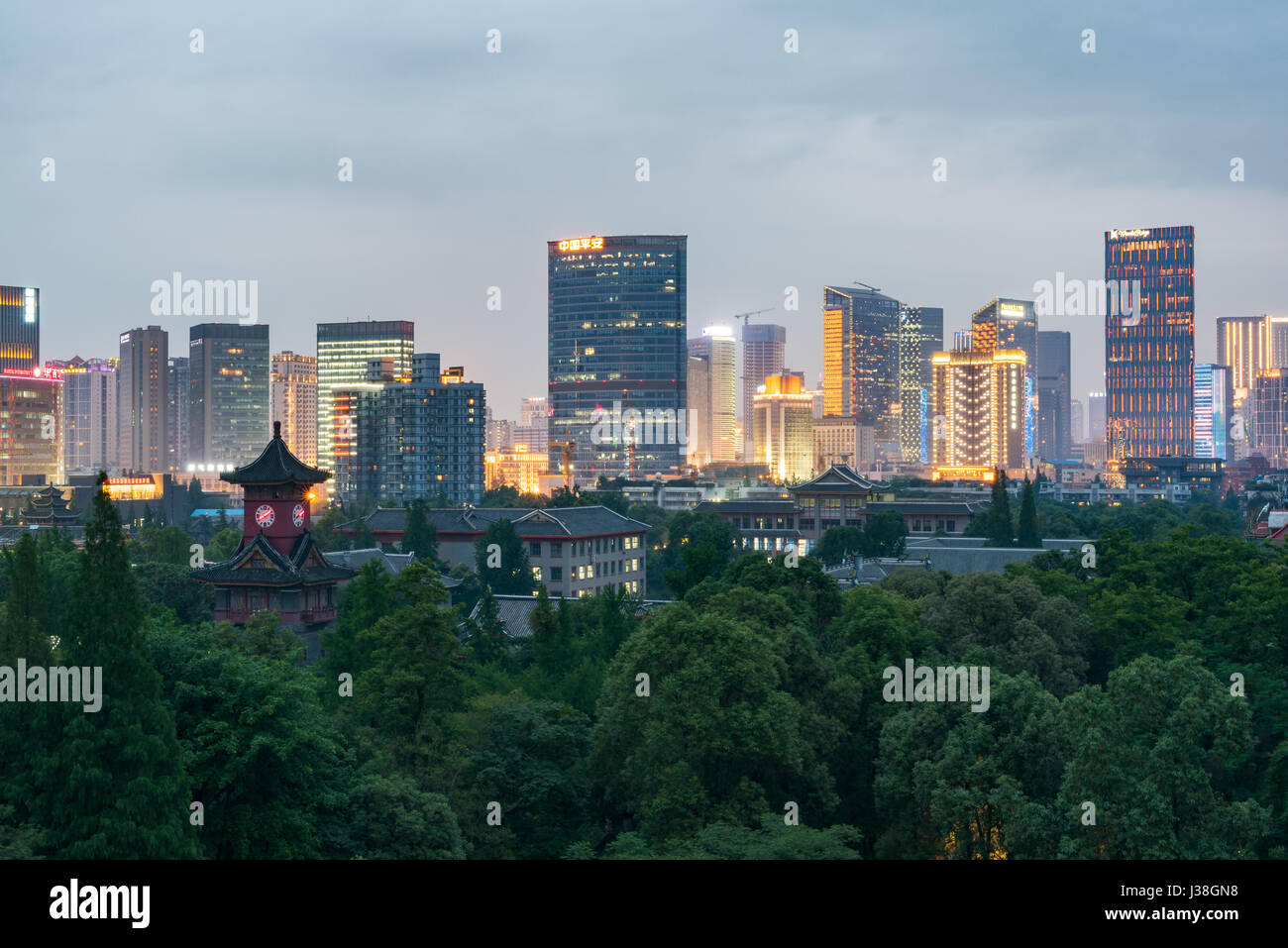 Chengdu, Sichuan Province, China - June 1, 2016: Clock tower among ...