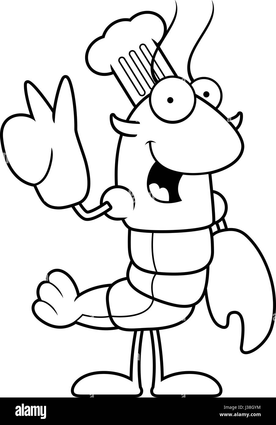 A cartoon illustration of a crawfish chef giving the peace sign Stock ...