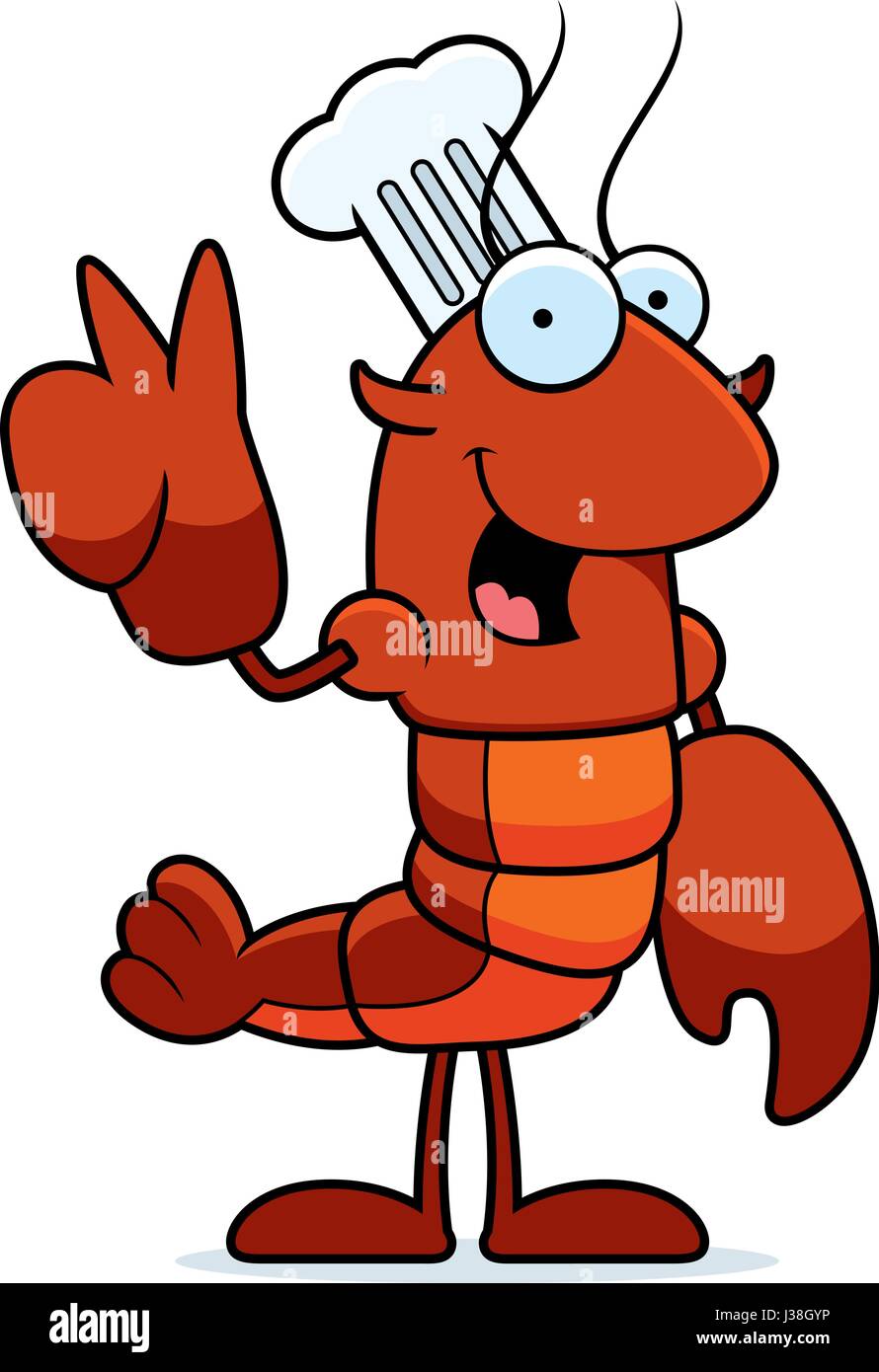 A cartoon illustration of a crawfish chef giving the peace sign Stock ...