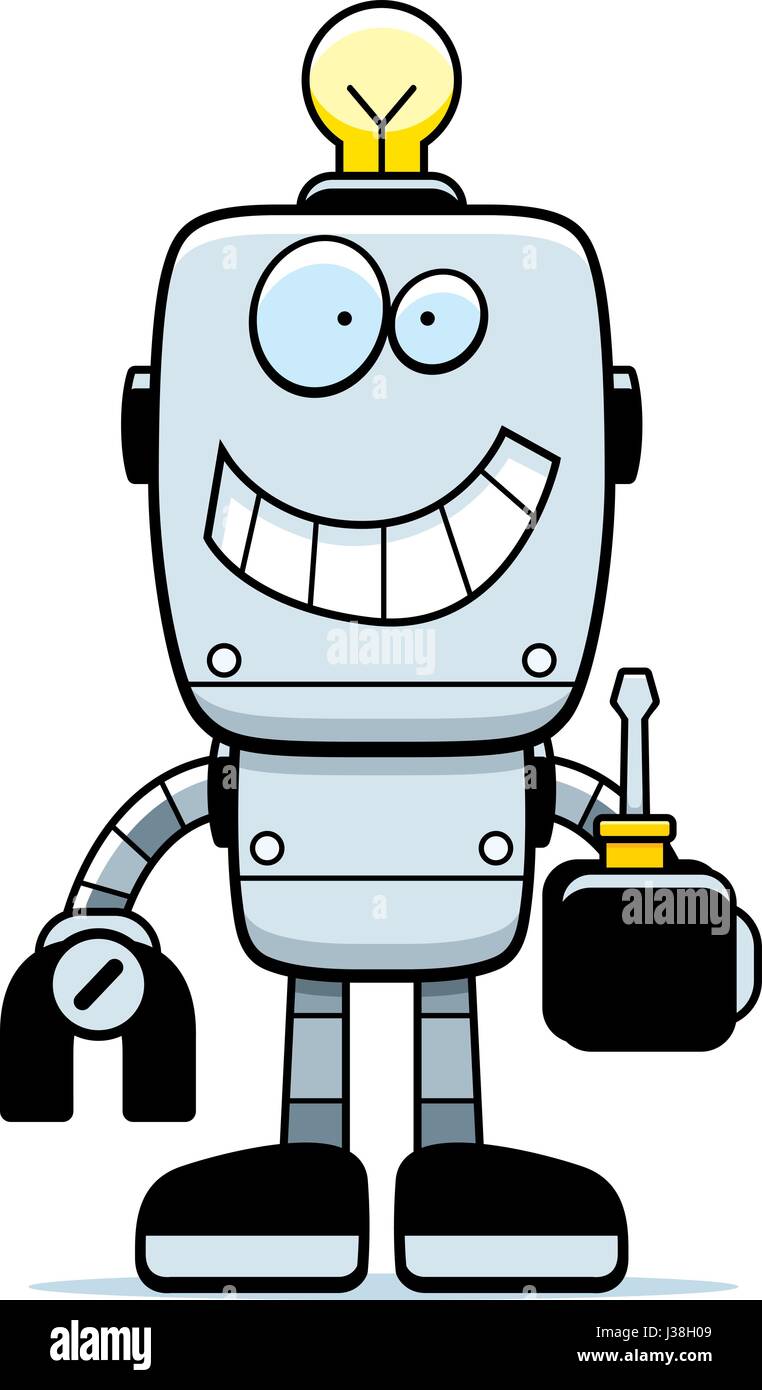 A cartoon illustration of a robot holding a screwdriver Stock Vector ...
