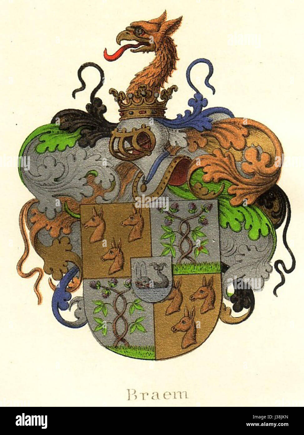 The Coat of Arms of the Braem family, showcasing heraldic elements ...