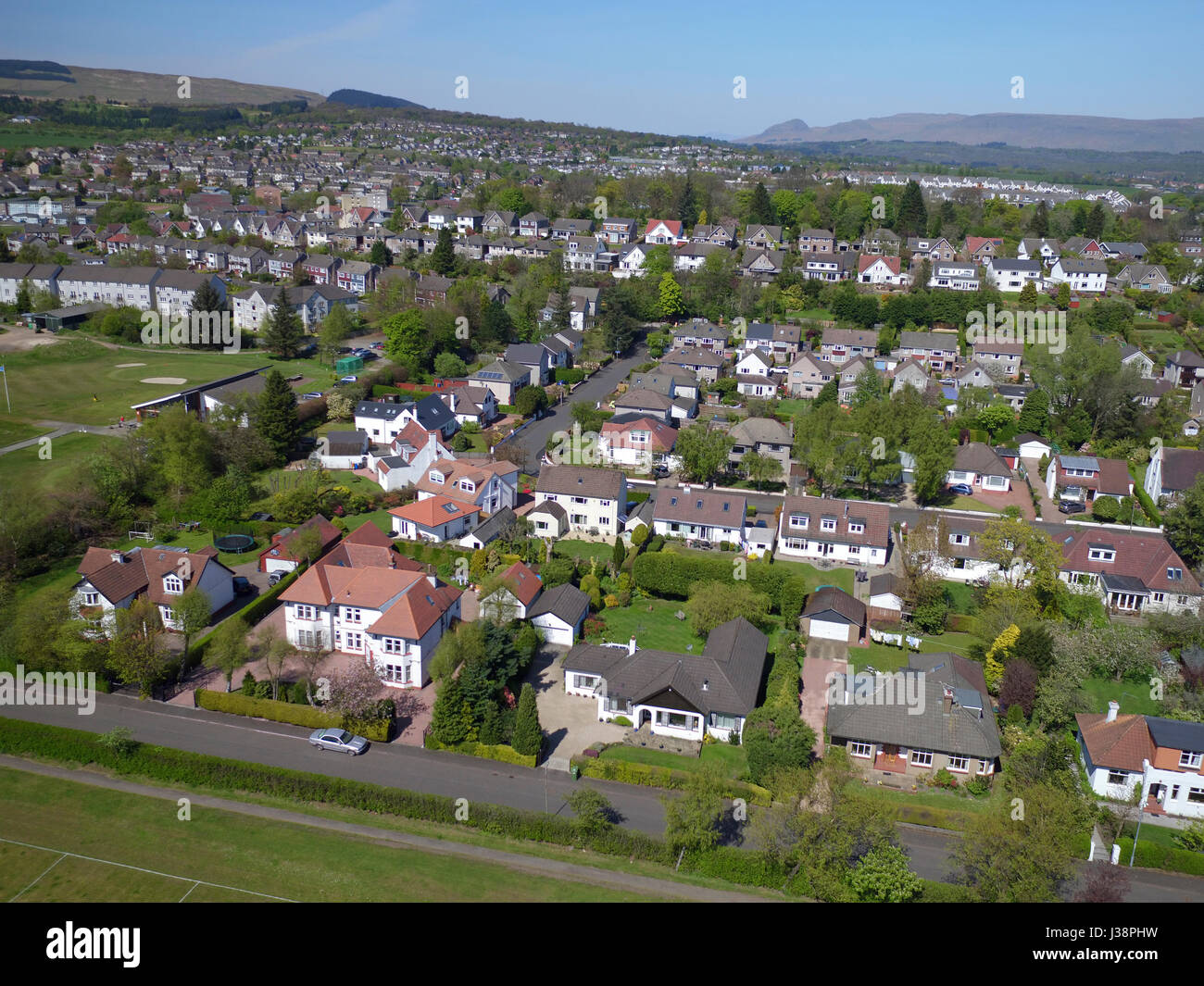 Aerial drone photograph of Bearsden East Dunbartonshire Stock Photo - Alamy