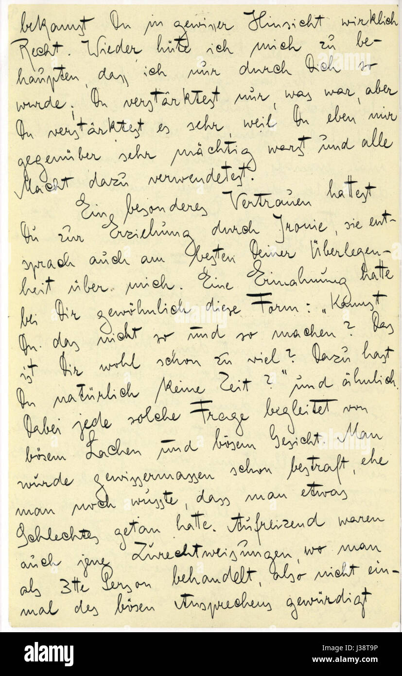 A letter from Franz Kafka to his father, 'Brief an den Vater' (Letter ...