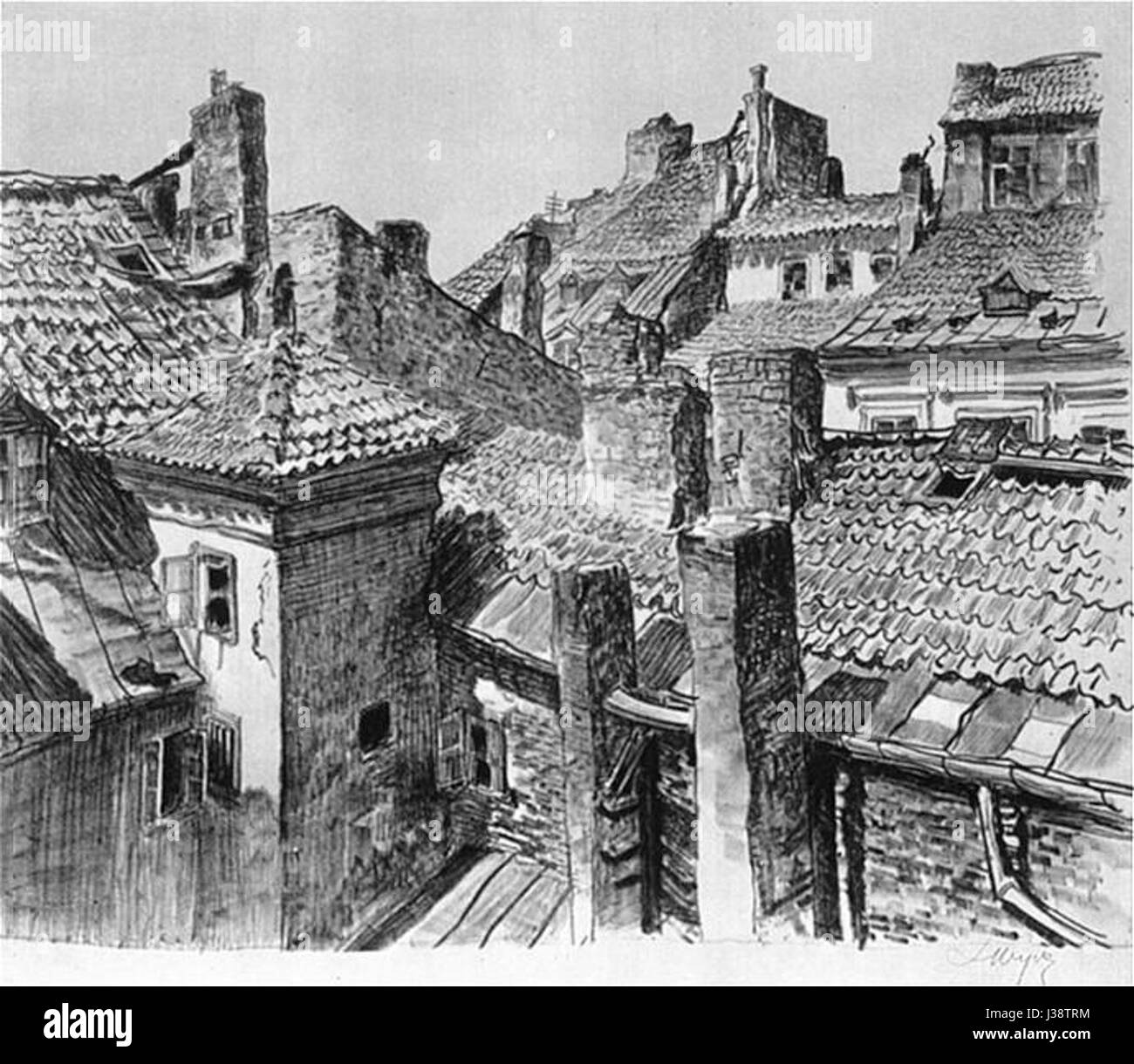 Old roofs in medieval Black and White Stock Photos & Images - Alamy