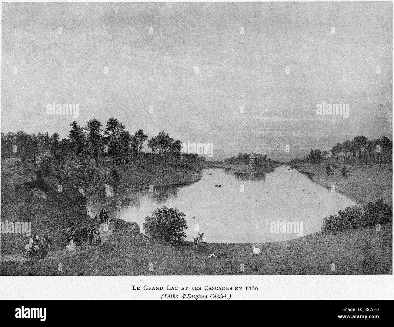 This image from 1860 depicts 'Le Grand Lac' and the surrounding ...