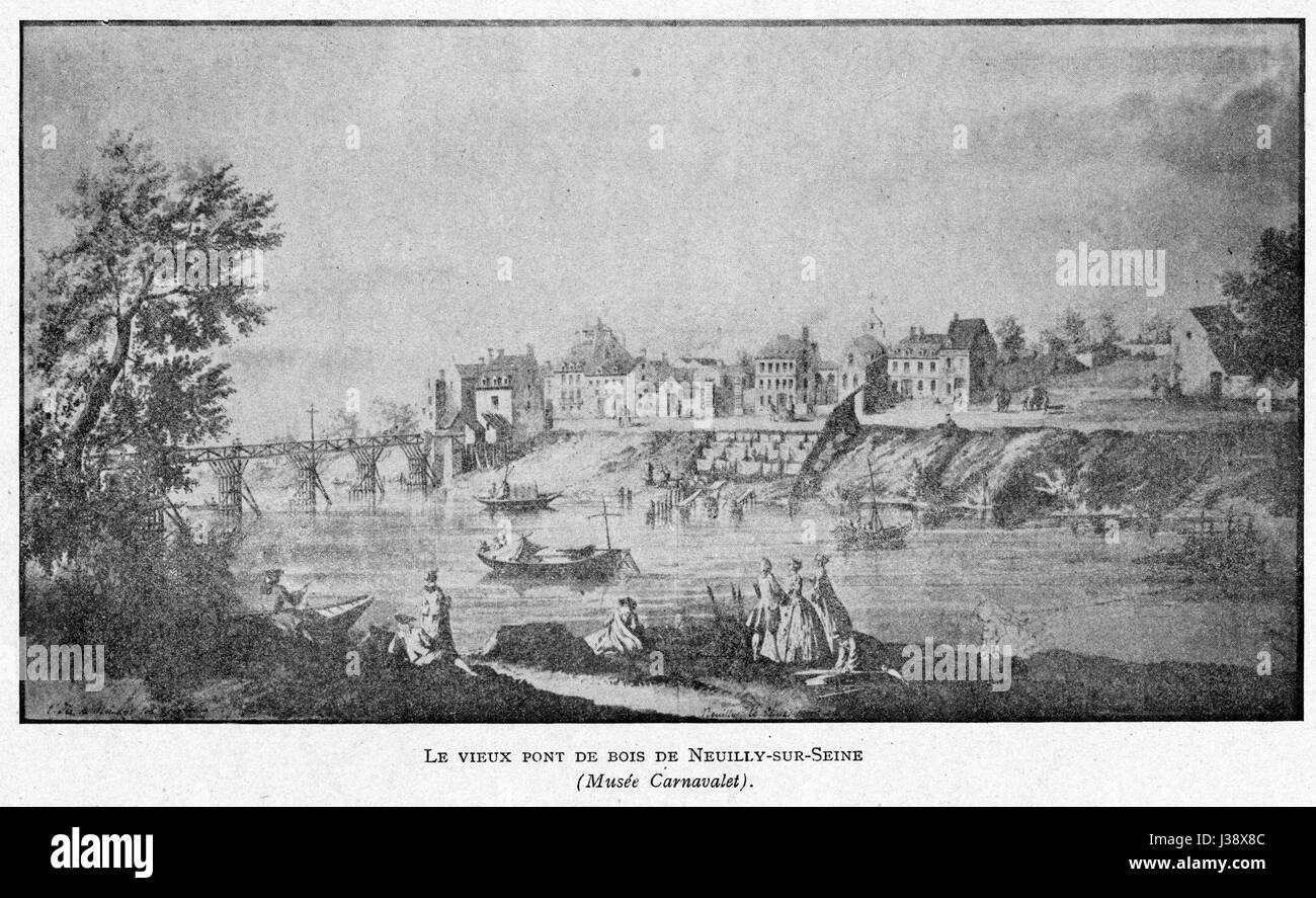 This image features a depiction of the old wooden bridge at Neuilly-sur ...