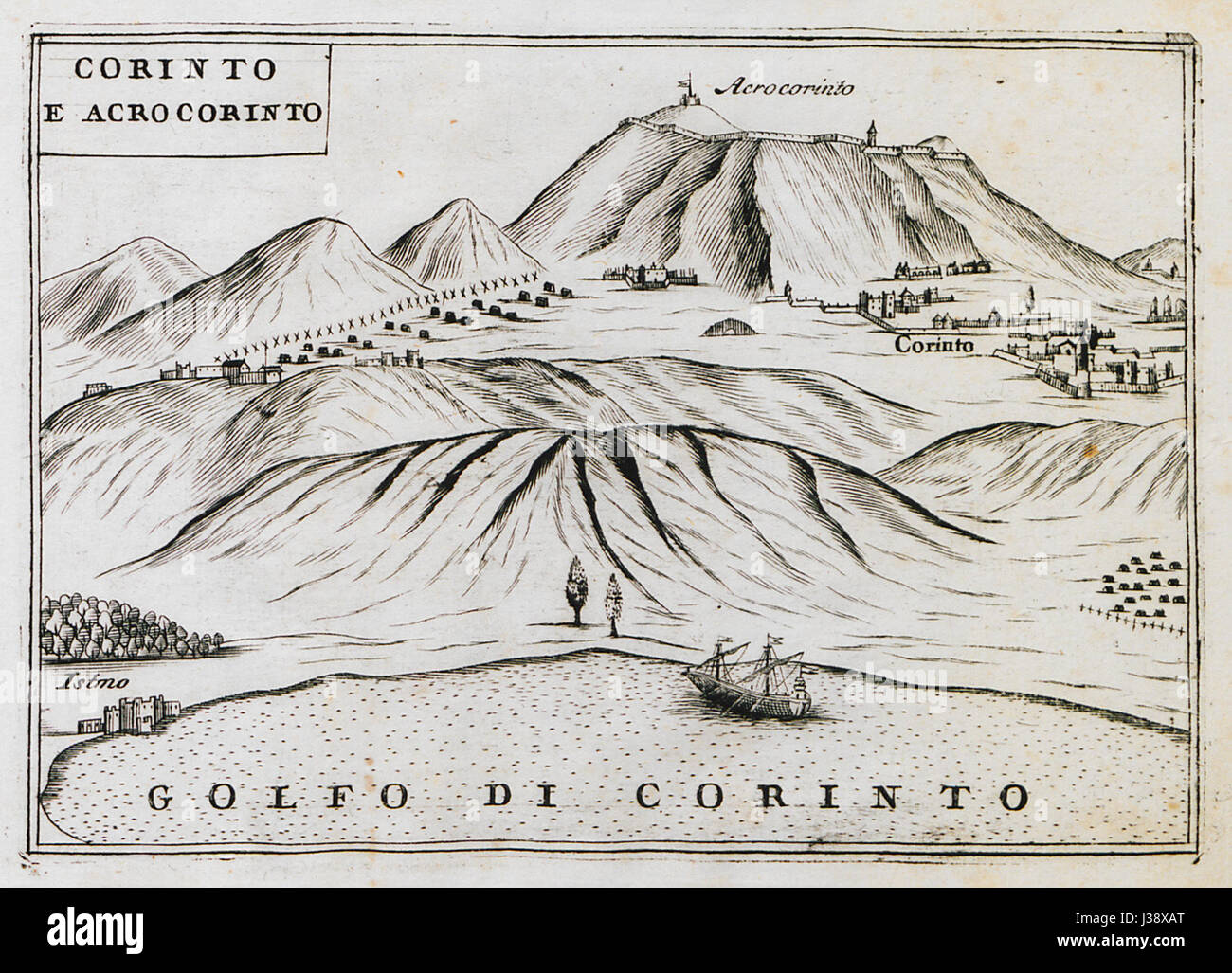 The image shows Corinto and Acrocorinto, locations in Greece, depicted ...