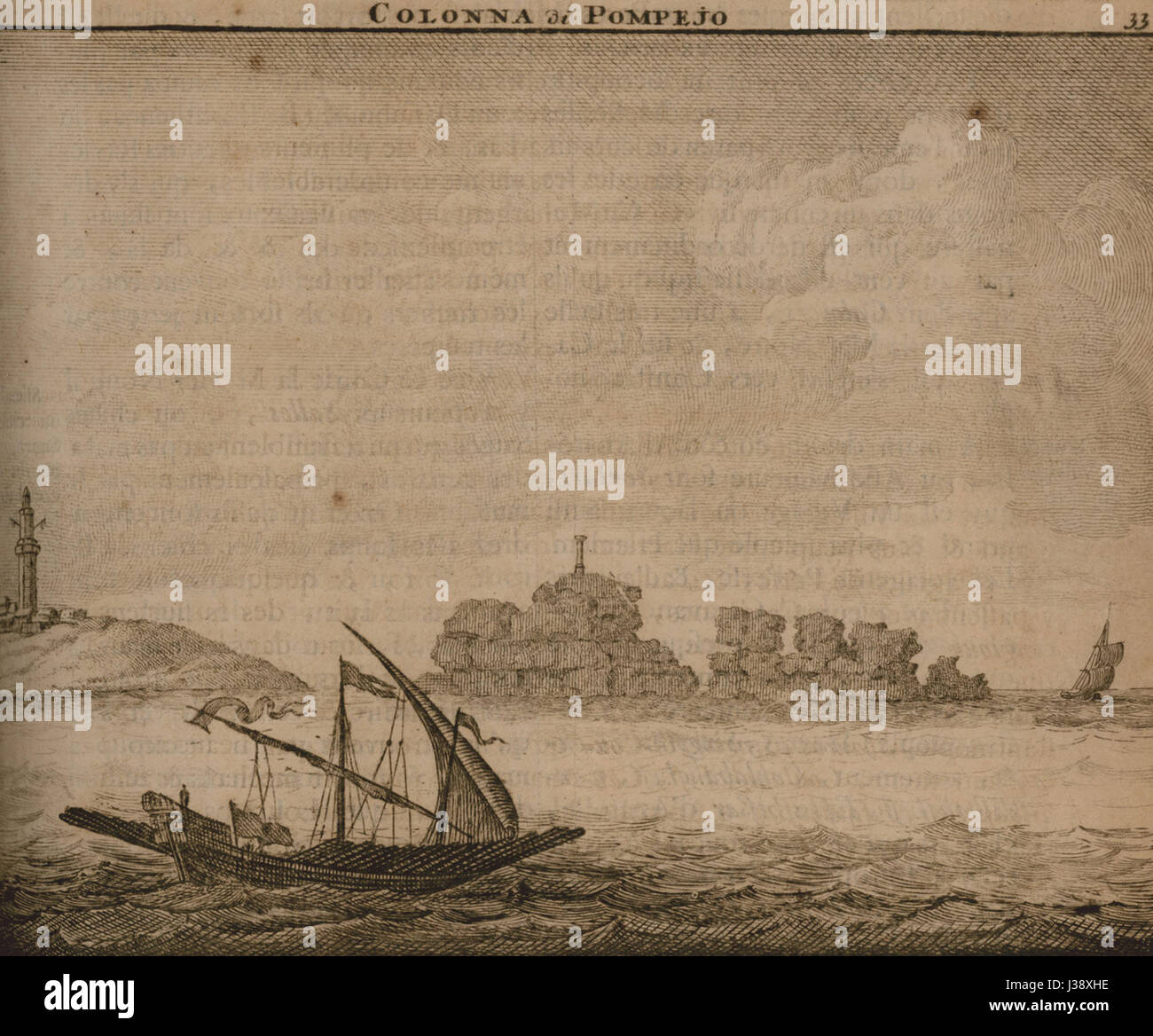 Colonna di Pompejo, a 1714 engraving by Cornelis de Bruyn, depicts a ...