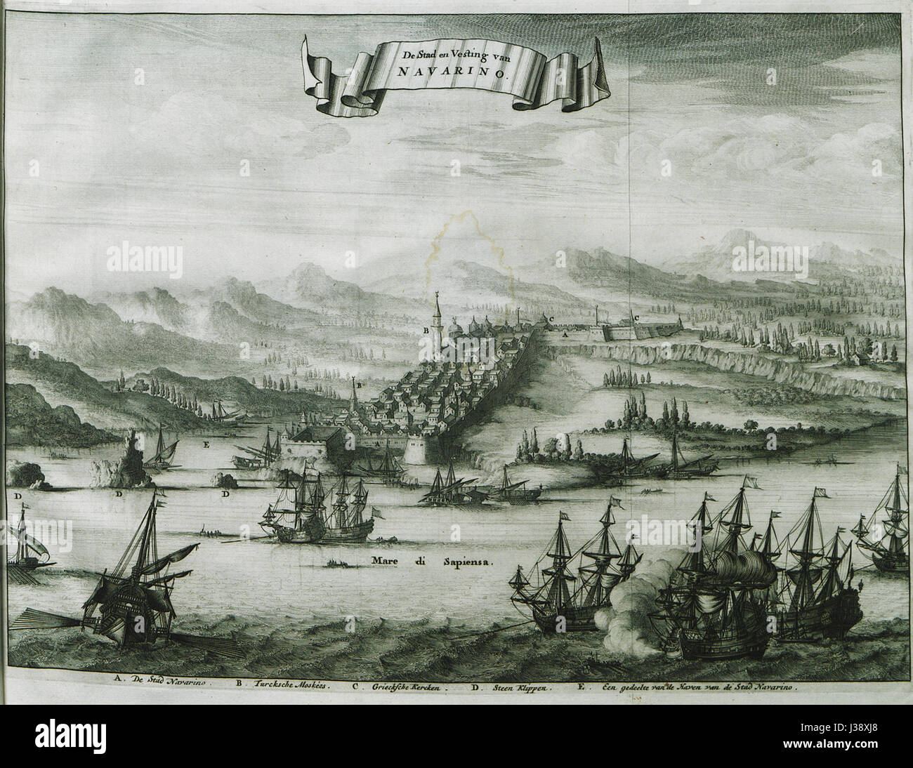 De Stad en Vesting van Navarino Dapper Olfert 1688 Stock Photo - Alamy