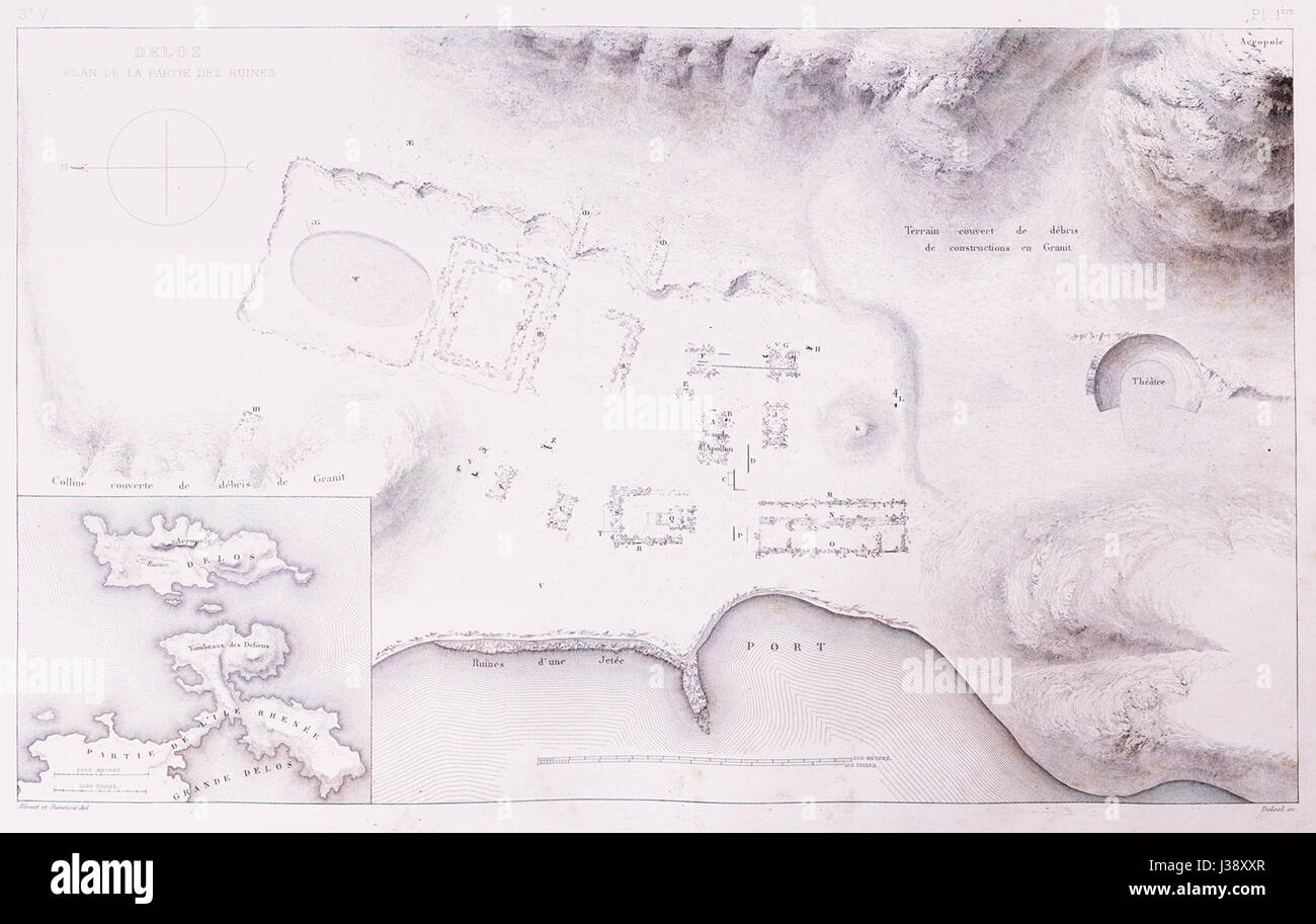 A detailed plan of the ruins on Delos island, created by Blouet ...
