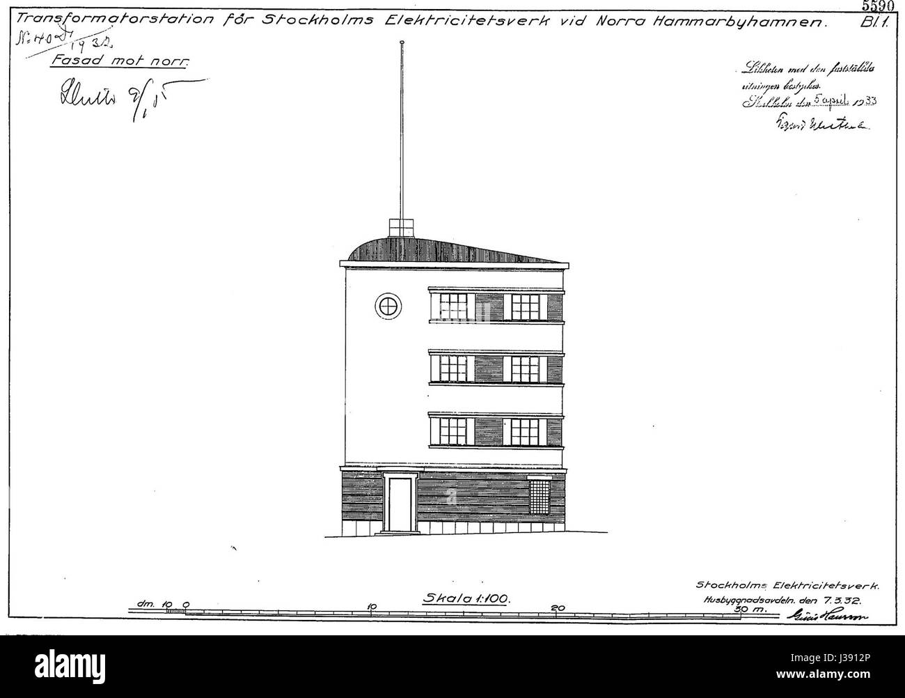 Danviksstationen, ritning, fasad norr, 1932 Stock Photo - Alamy