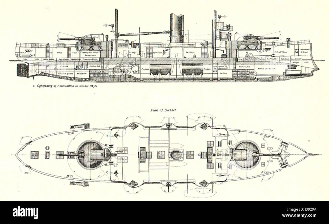 Danish Ironclad Iver Hvitfeldt (1886) Plan Stock Photo - Alamy