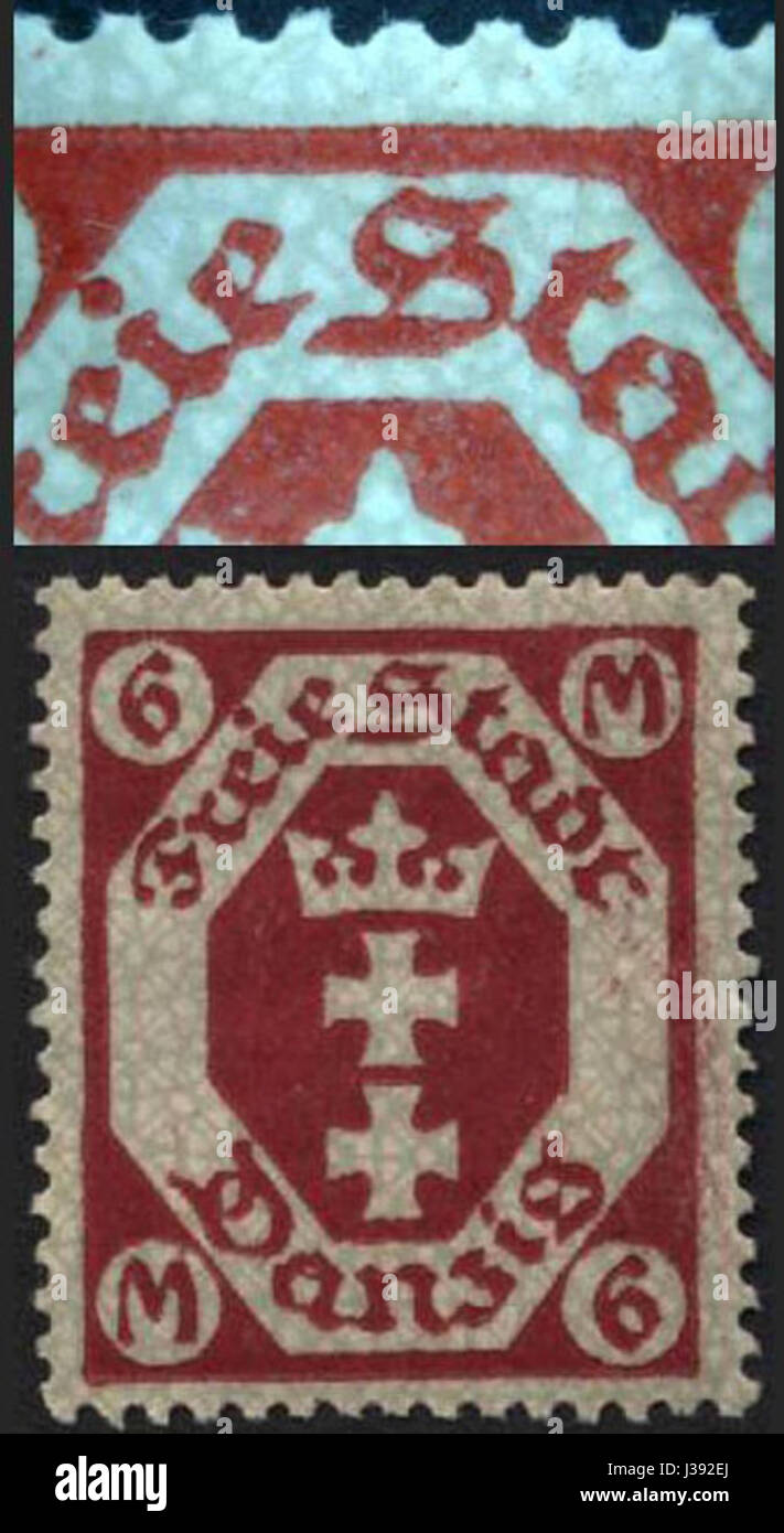 The 'Danzig 1922 6m Network Detail' is a magnified image of the 6-mark ...