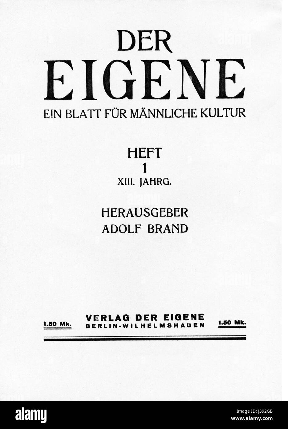 'Der Eigene' was a German homosexual magazine published between 1896 ...