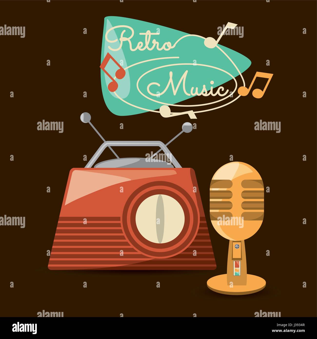 retro radio and microphone to listen and sign music Stock Vector Image ...