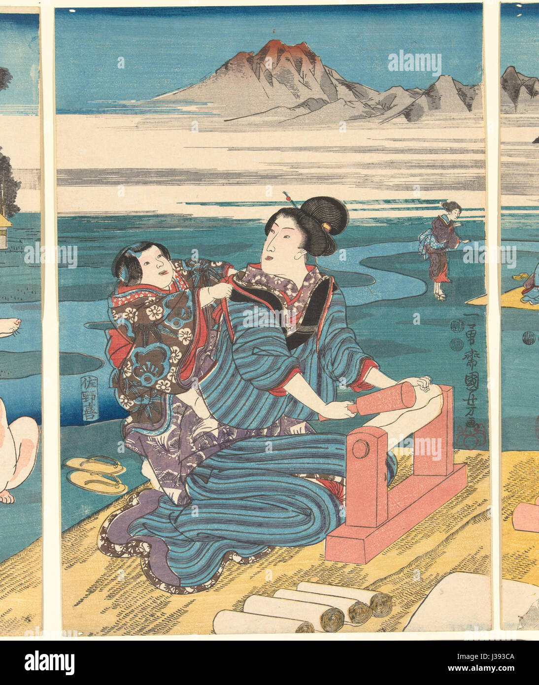 This artwork, titled 'De Toi Tama rivier in de provincie Settsu,' is a ...