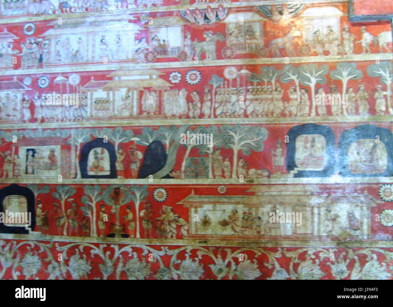 A depiction of the third painting in the Degaldoruwa Vessanthara Jataka ...