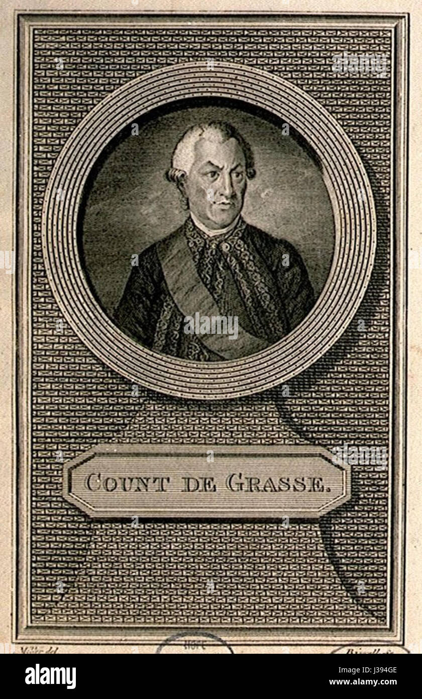 This engraving depicts Comte de Grasse, a French admiral known for his ...