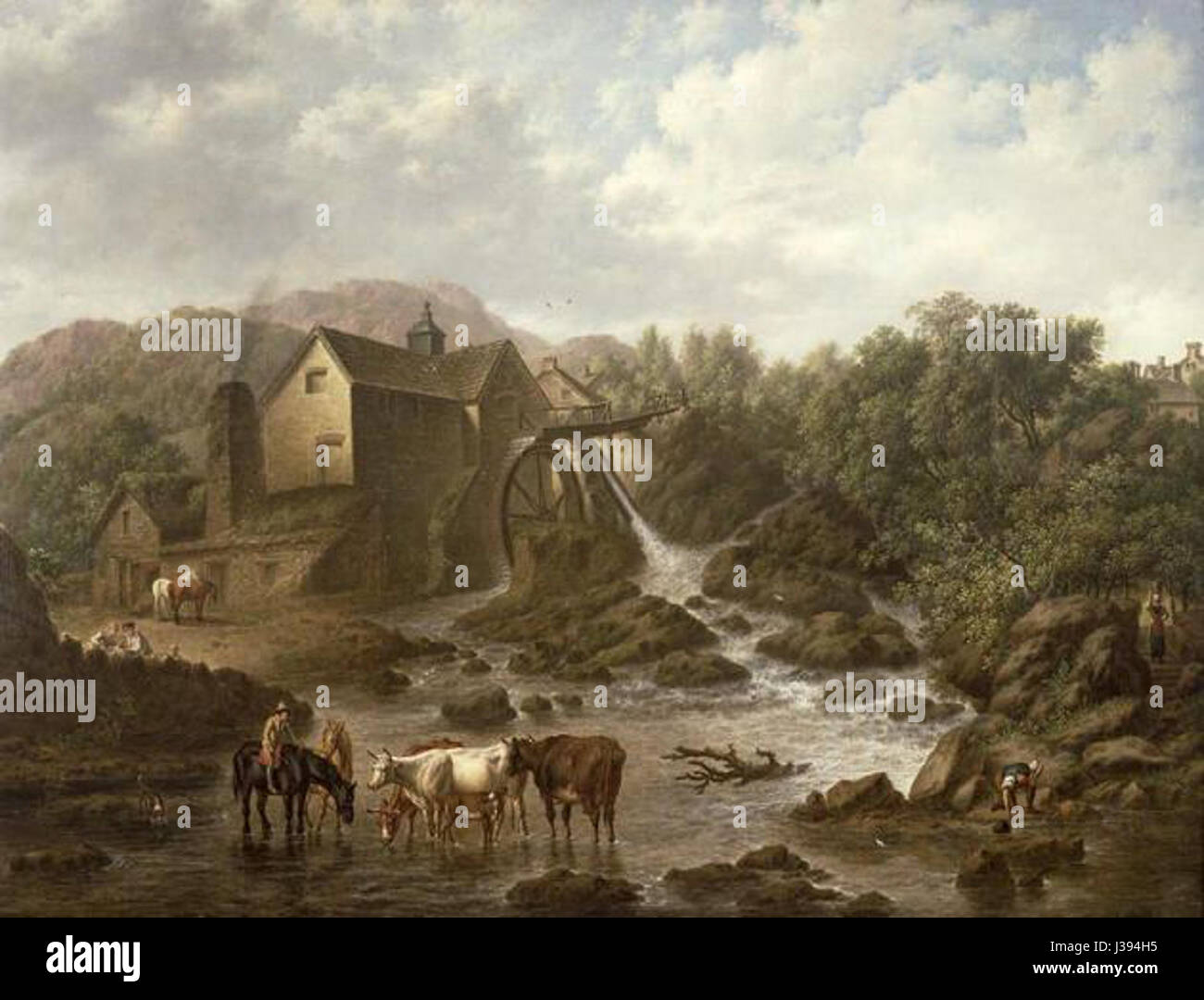 Charles Towne River scene with overshot mill 1833 Stock Photo - Alamy