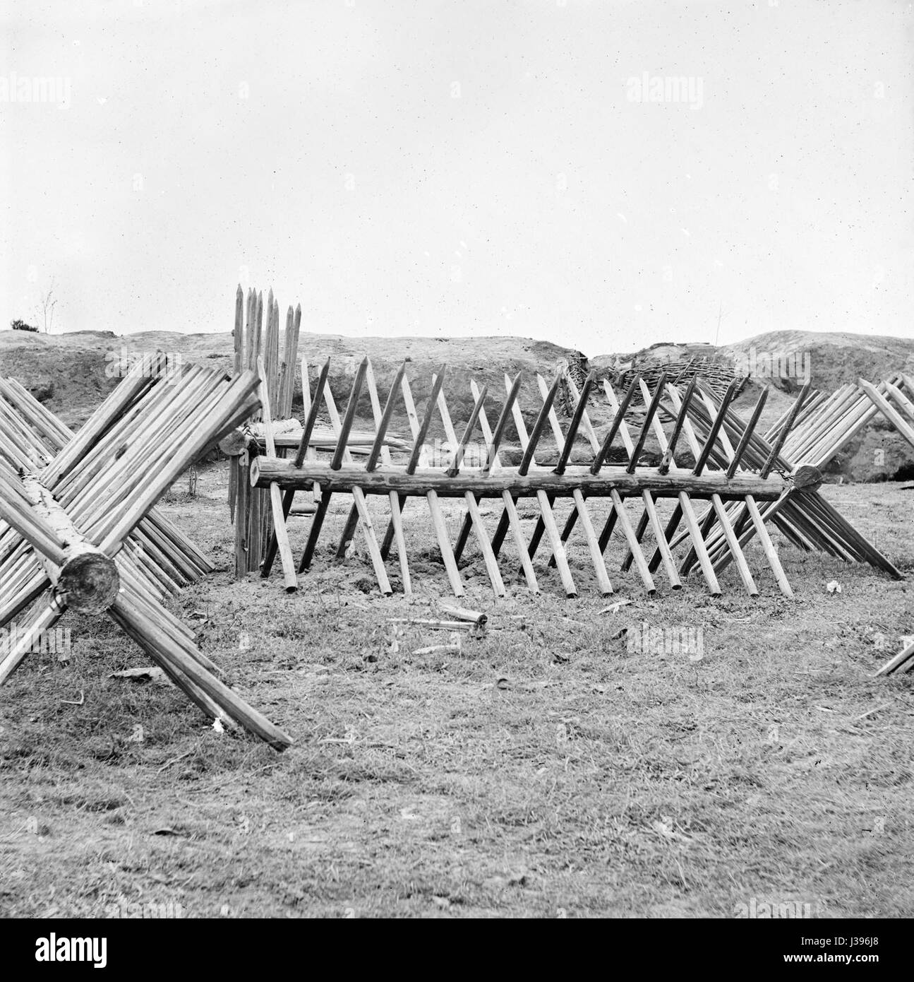 A 'cheval de frise' is a defensive military obstacle, and this image ...