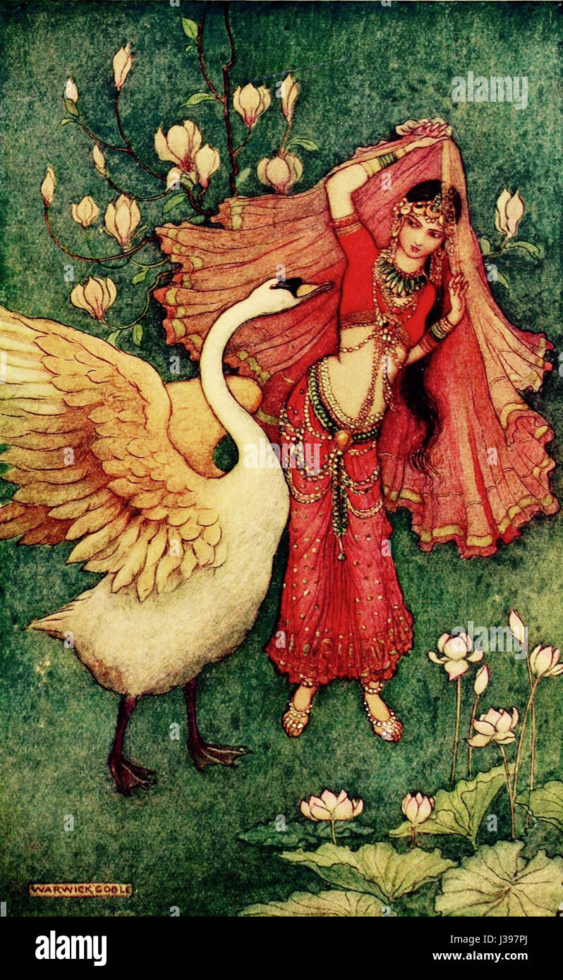 *Damayanthi and the Swan* is a scene from Indian mythology, featuring ...