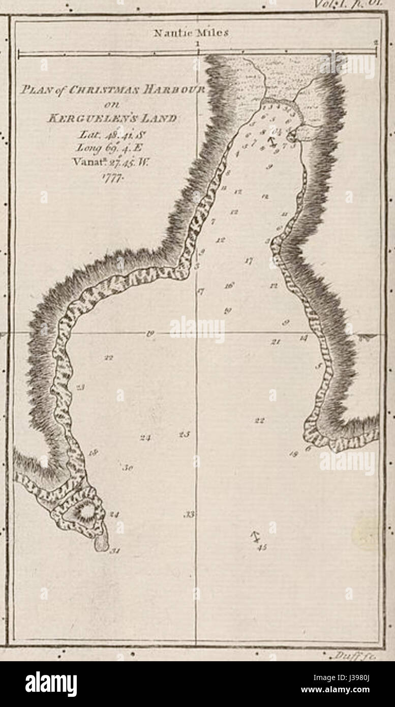 The map of Christmas Harbour, created in 1777, represents a detailed ...
