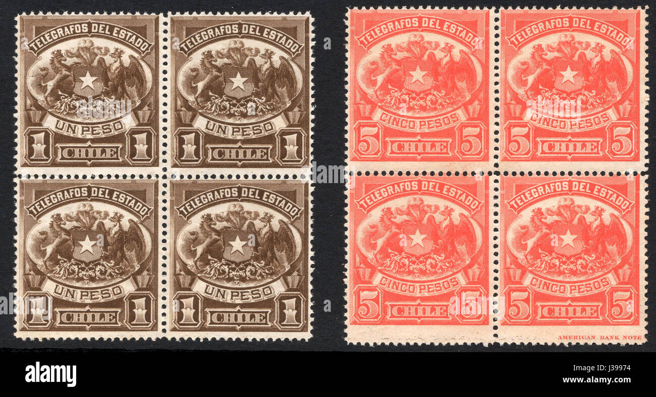 The Chile 1883 telegraph stamp blocks are an important piece of postal ...
