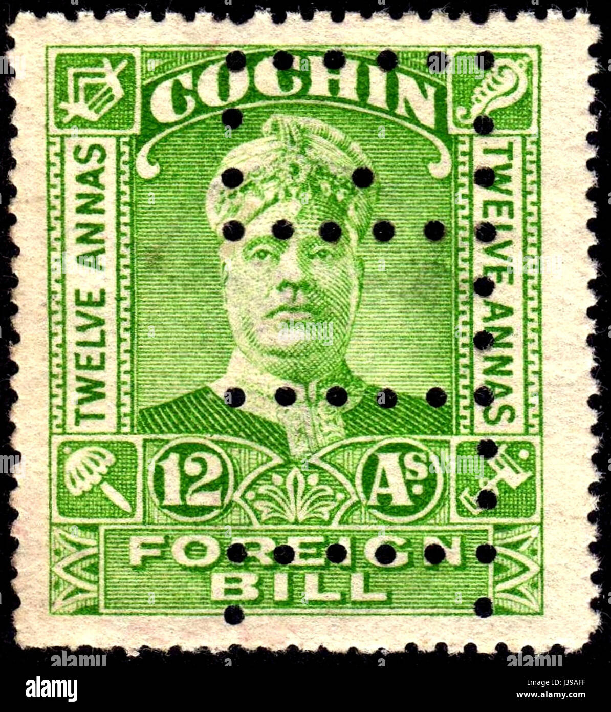 Cochin foreign bill revenue stamp Stock Photo - Alamy
