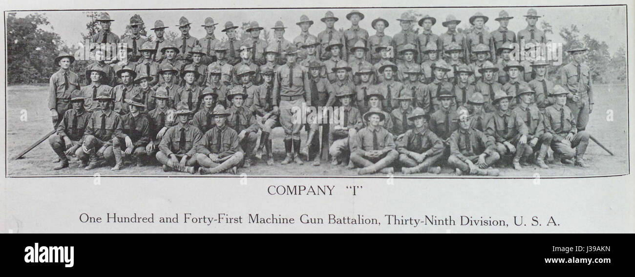 This historical photograph depicts Company I of the 141st Machine Gun ...