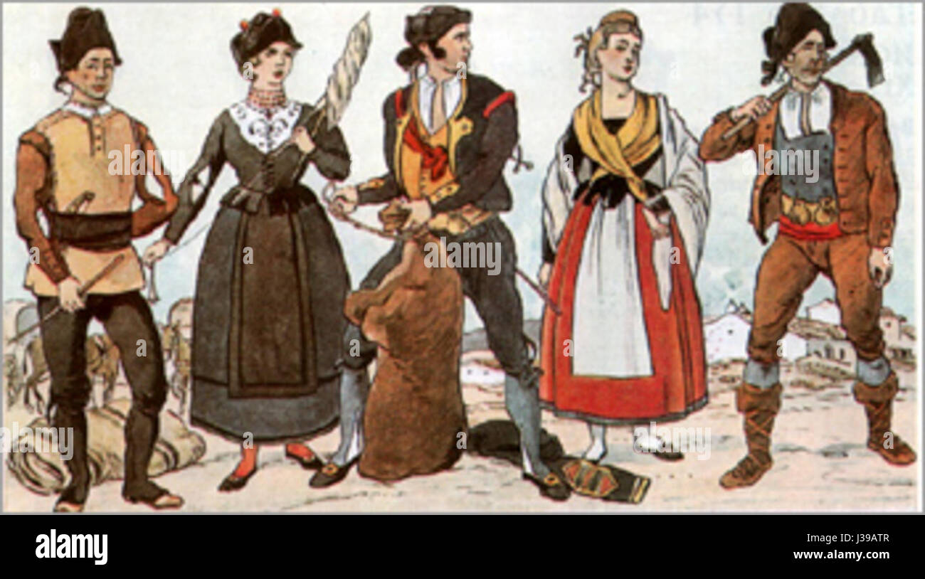 This image shows a depiction of traditional clothing in Spain ...