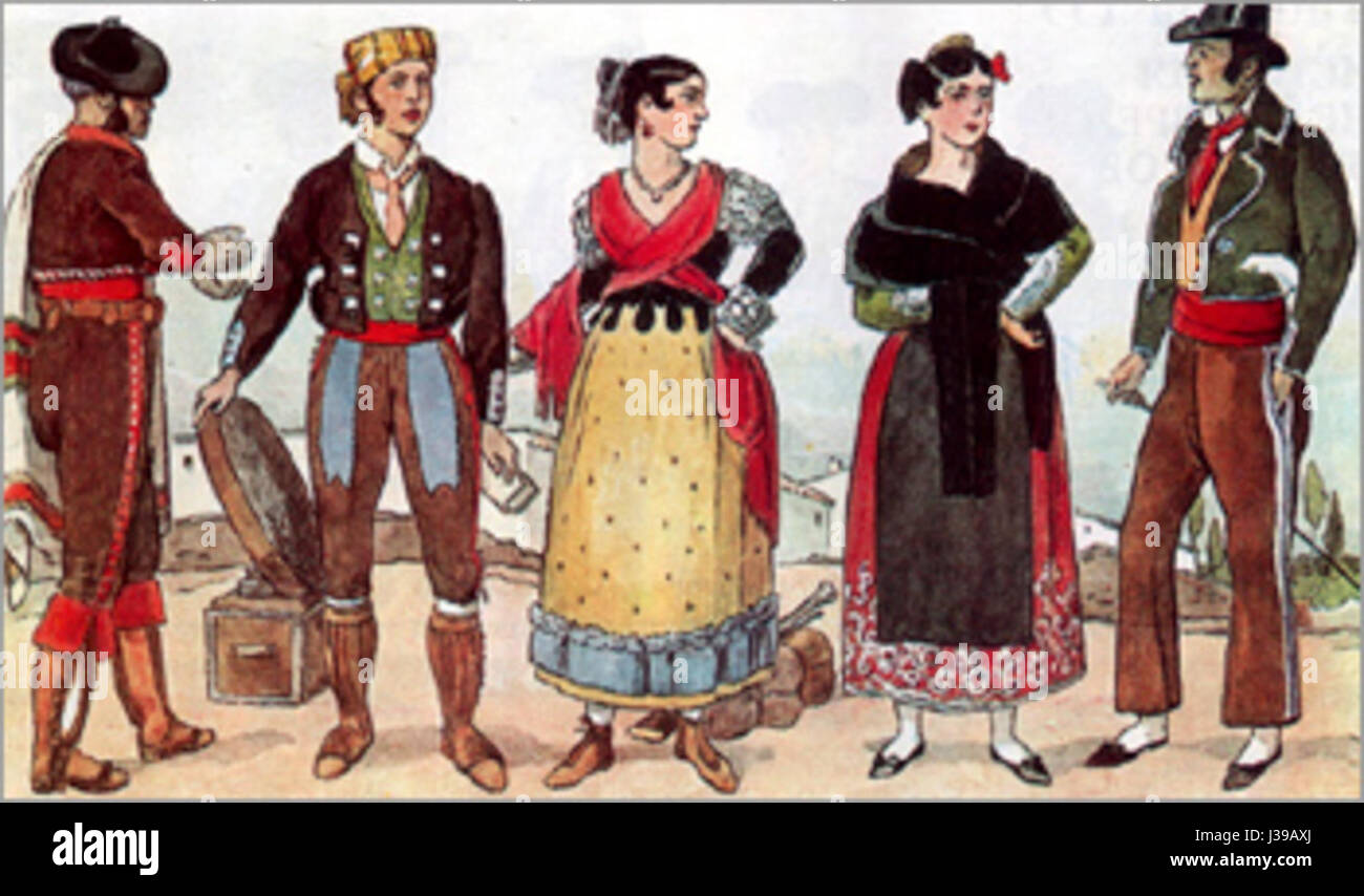 A depiction of traditional Spanish clothing, as shown in Table 154 of a ...