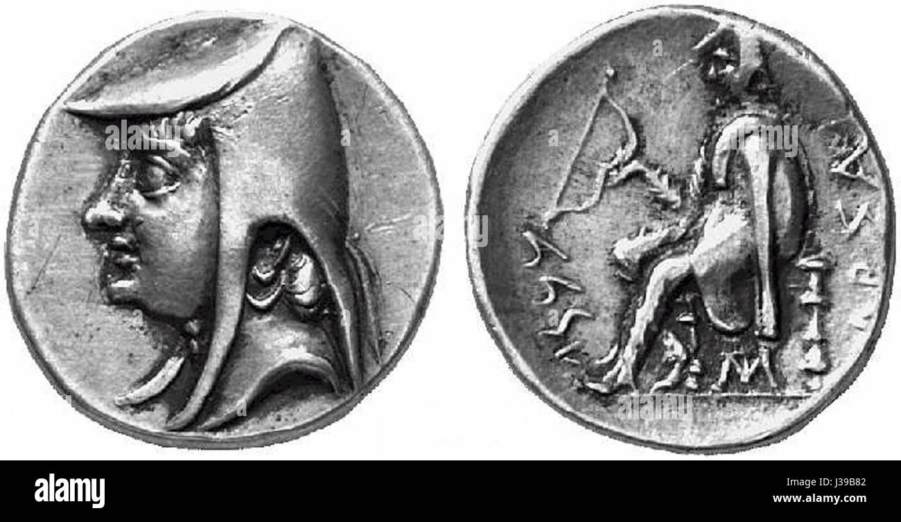 A coin of Arsaces I, the first ruler of the Parthian Empire, displays ...