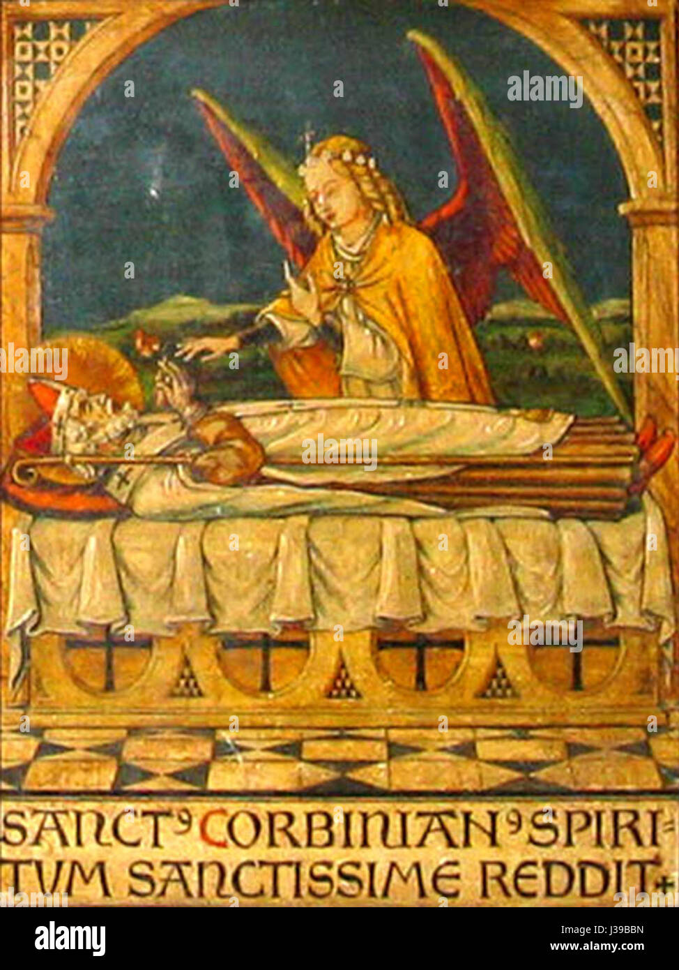 The Corbinian panel is an artistic depiction featuring an angel, part of a larger religious art ...