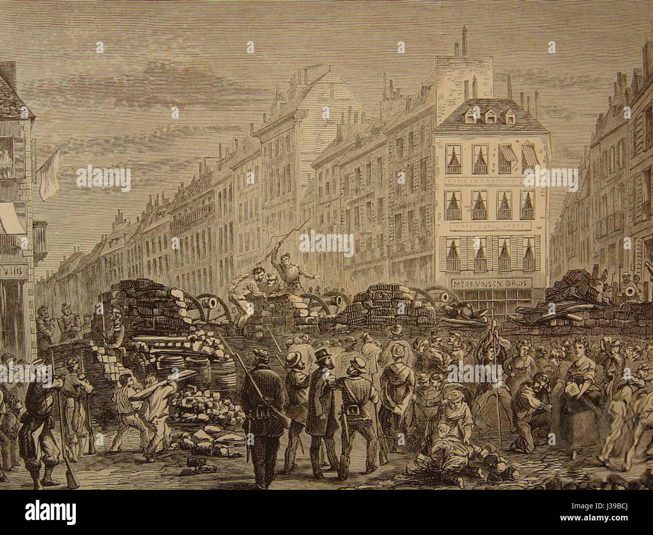 'Construction d'une barricade' refers to the building of a barricade ...