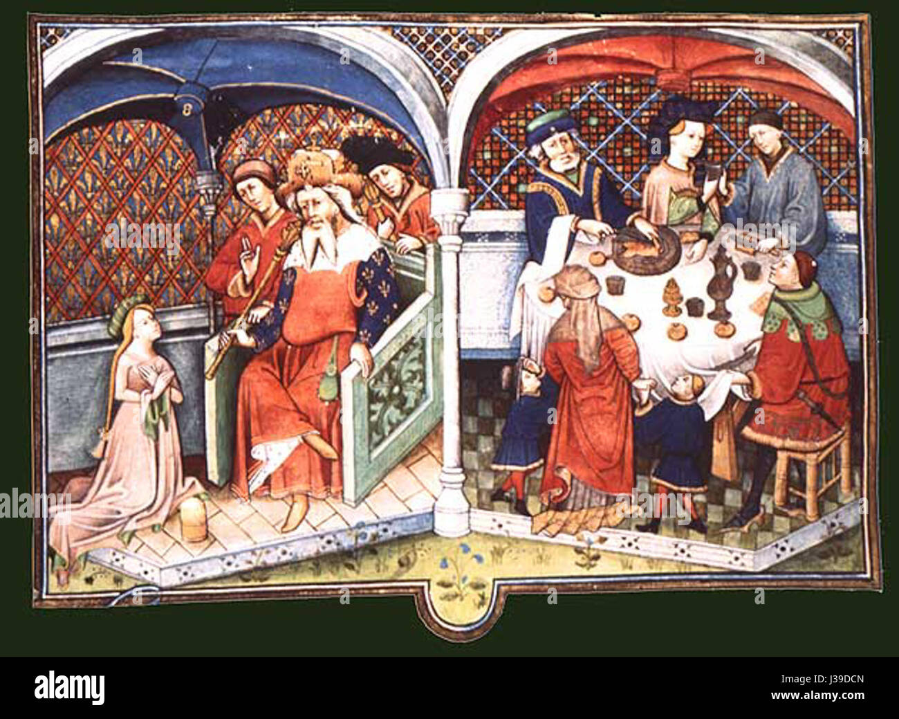 The 'Decameron noble meal' likely depicts a scene inspired by the tales ...