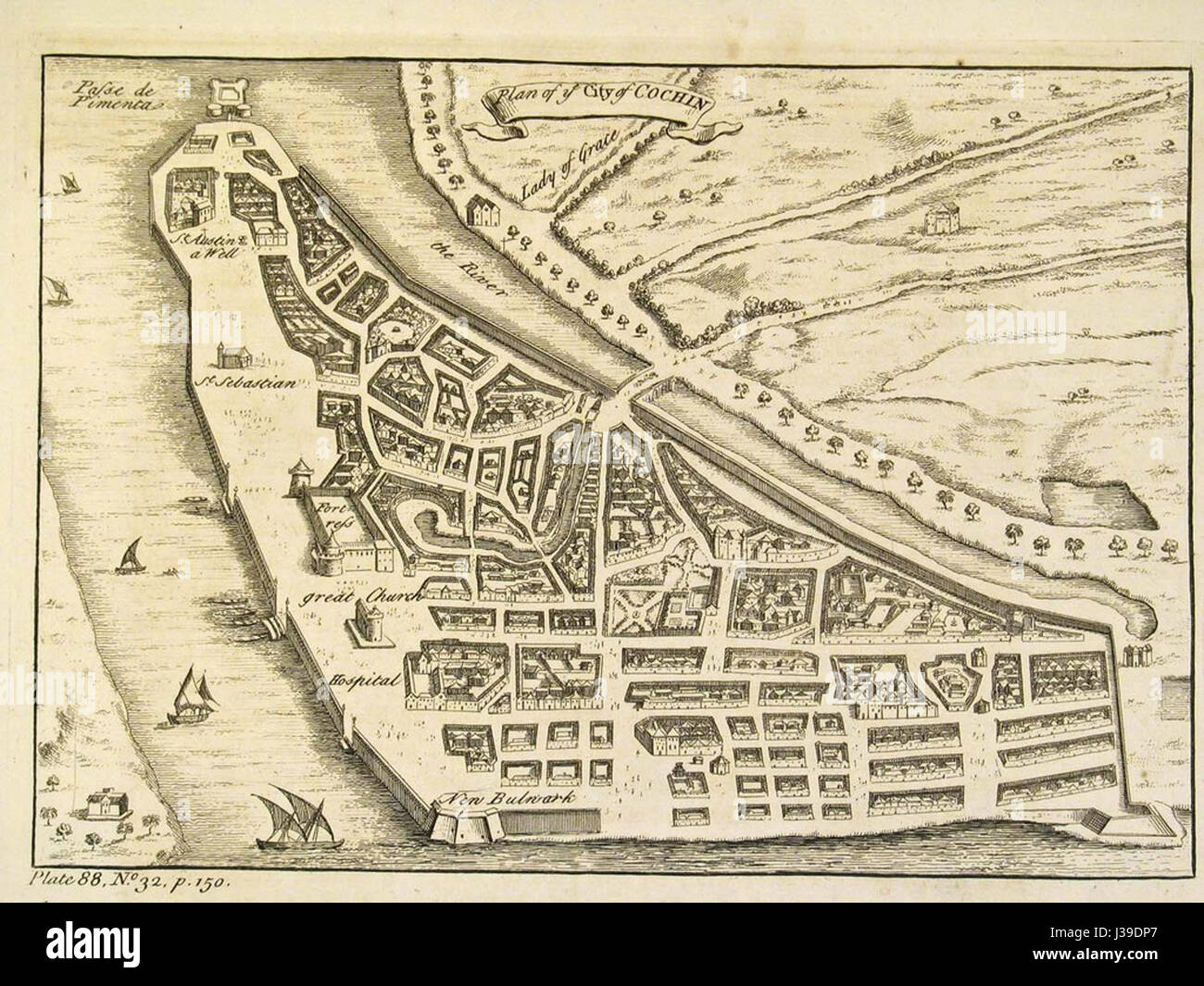 The 1729 engraving of Cochin presents a historical view of the city in ...