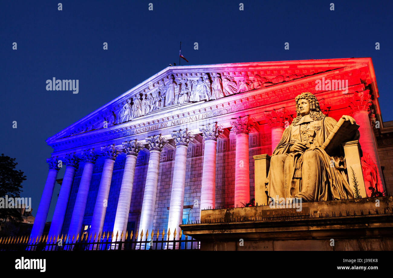 The French National Assembly lit up with colors of French national flag ...
