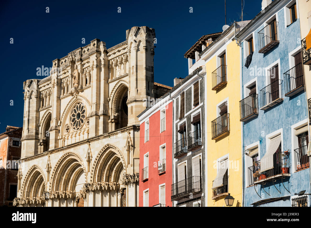 Cuenca (Castilla-La Mancha, Spain), facade of the medieval cathedral ...