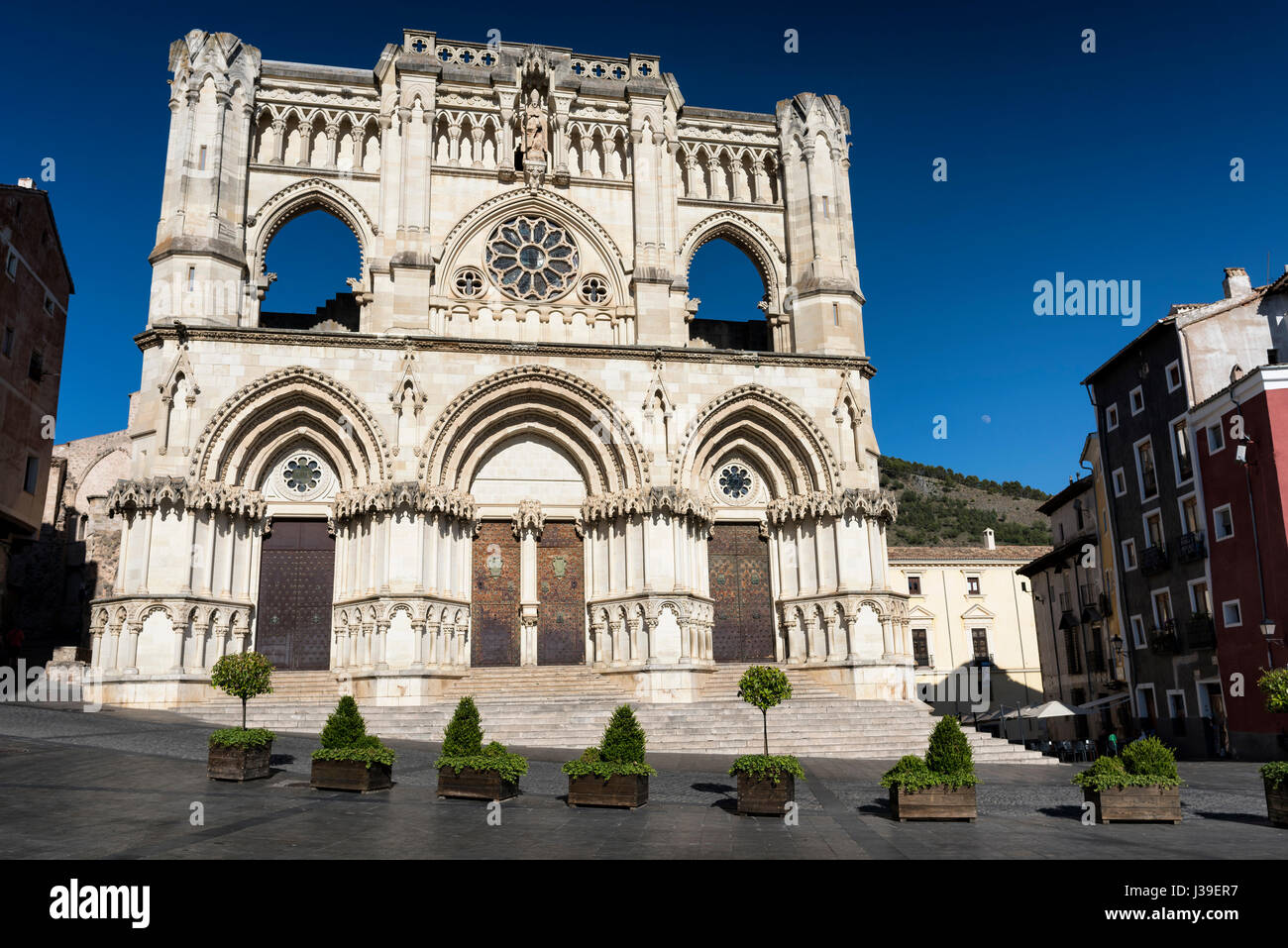 Cuenca (Castilla-La Mancha, Spain), facade of the medieval cathedral ...