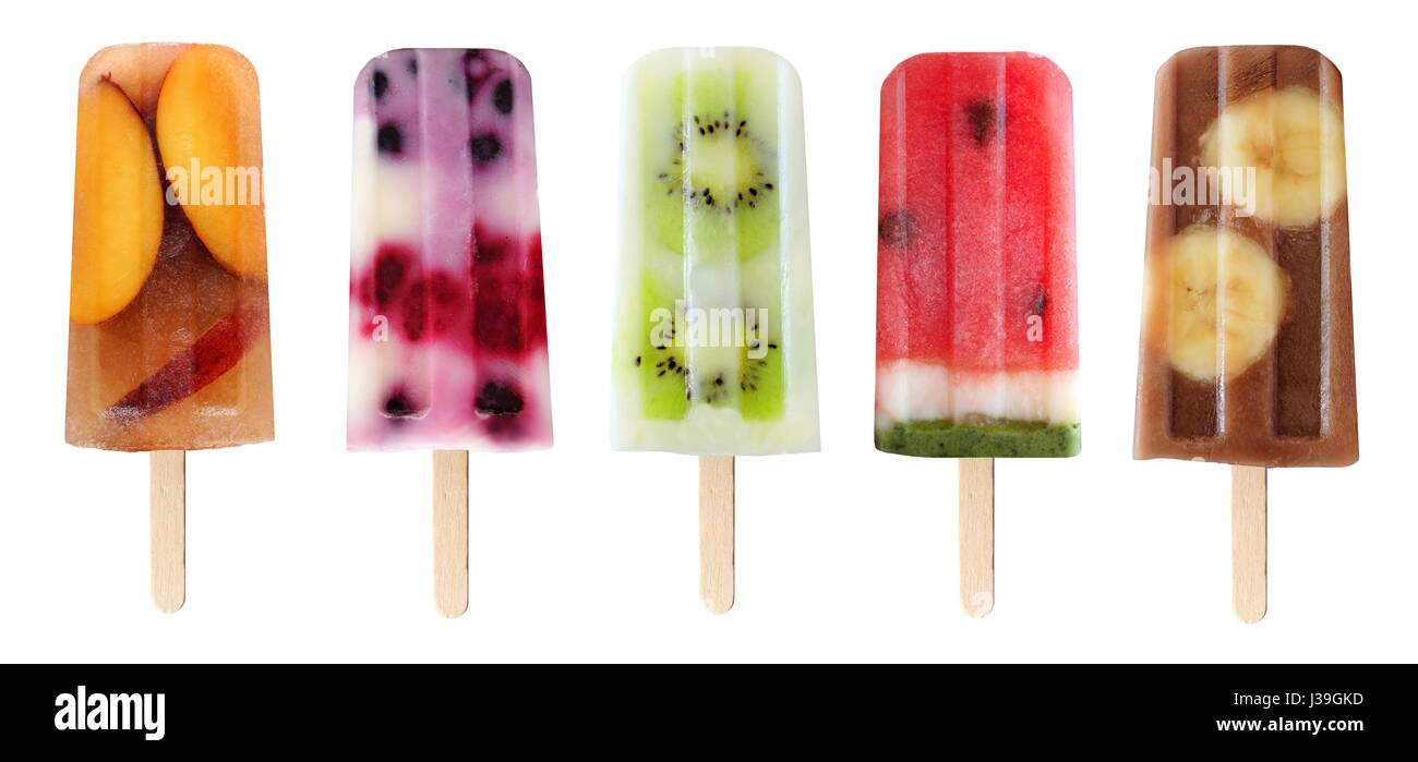 Five assorted fruit popsicles isolated on a white background Stock ...