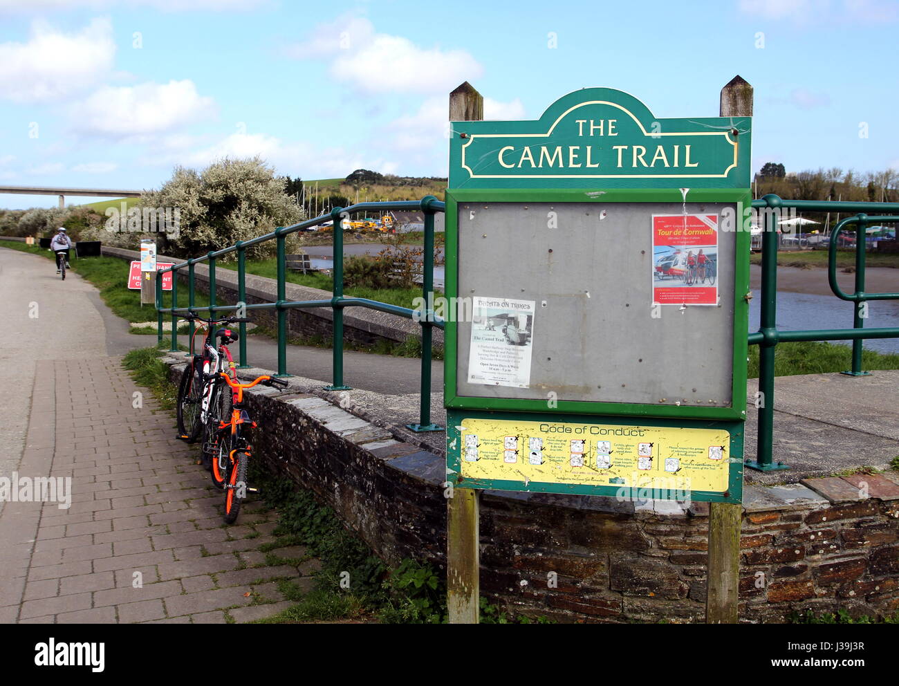 Wadebridge, Cornwall, UK - April 6 2017: Noticeboard showing the Camel ...